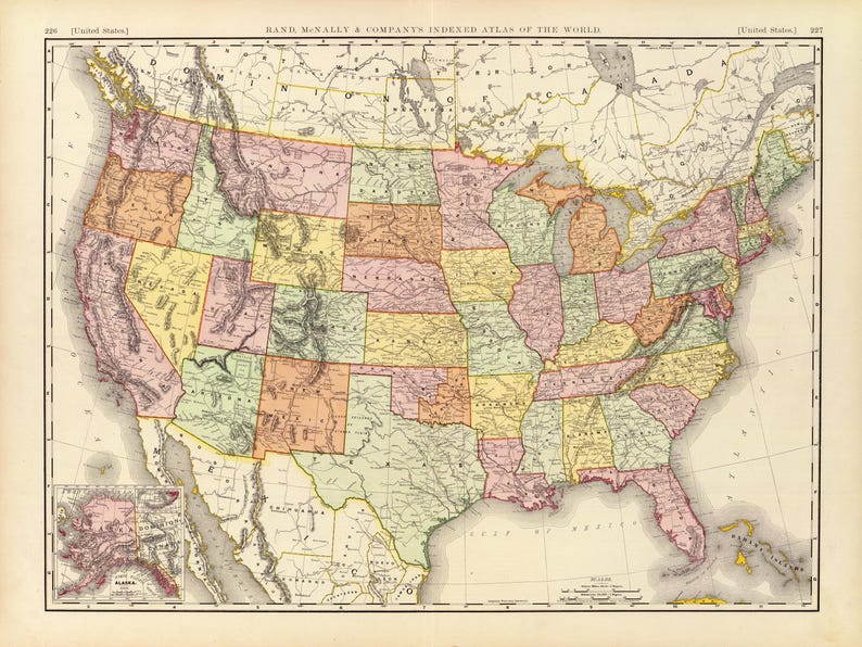 1893 Vintage United States Map Print: Historical US Wall Decor (digital ...