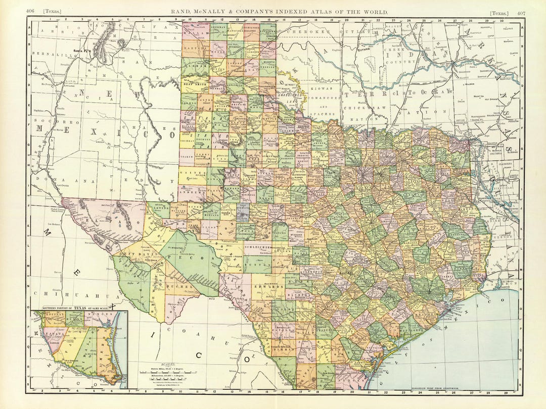 Vintage Texas Map: 1800s US State Map Print (digital Download) - Etsy