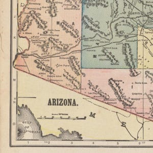Vintage Arizona State Map: 1800s Historical State Map Print (digital ...