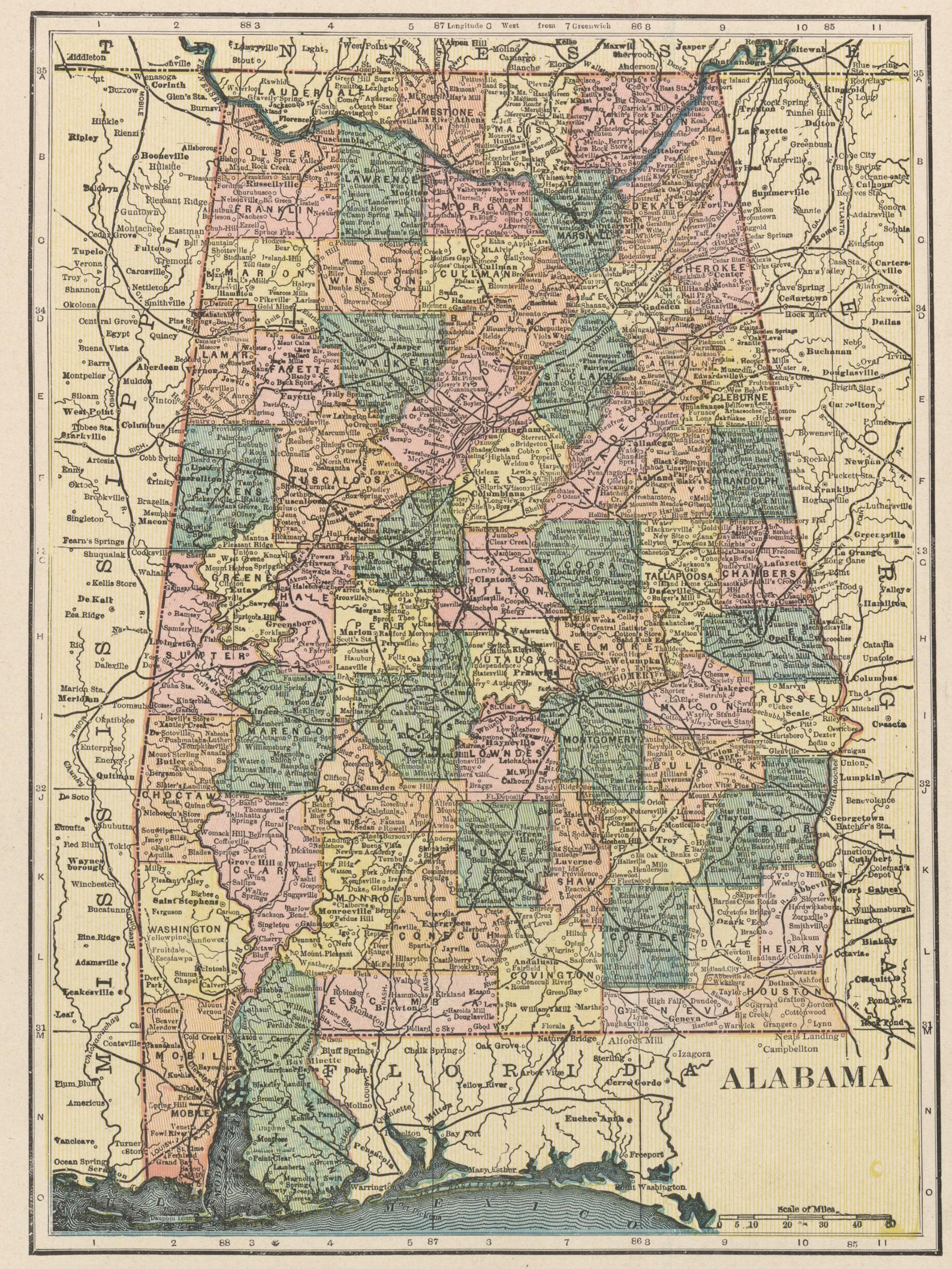 Vintage Alabama Map: 1800s US State Map Print (digital Download)- DIY ...