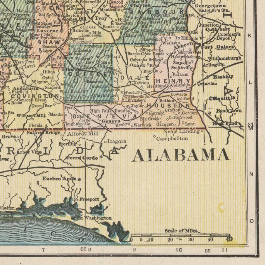Vintage Alabama Map: 1800s US State Map Print (digital Download)- DIY ...