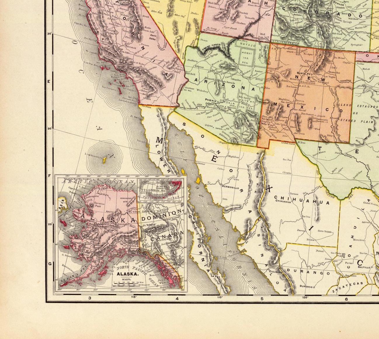 1893 Vintage United States Map Print: Historical US Wall Decor (digital ...