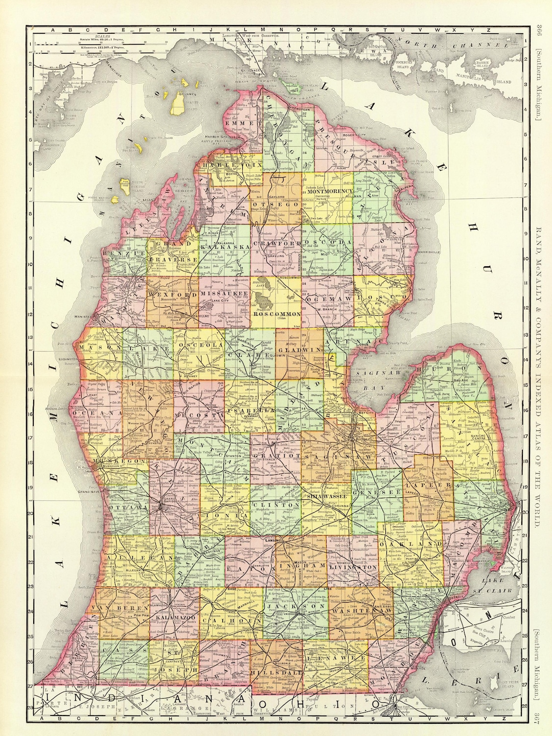 1800s-michigan State Map- US State Map Collection 21 of 50-great for ...