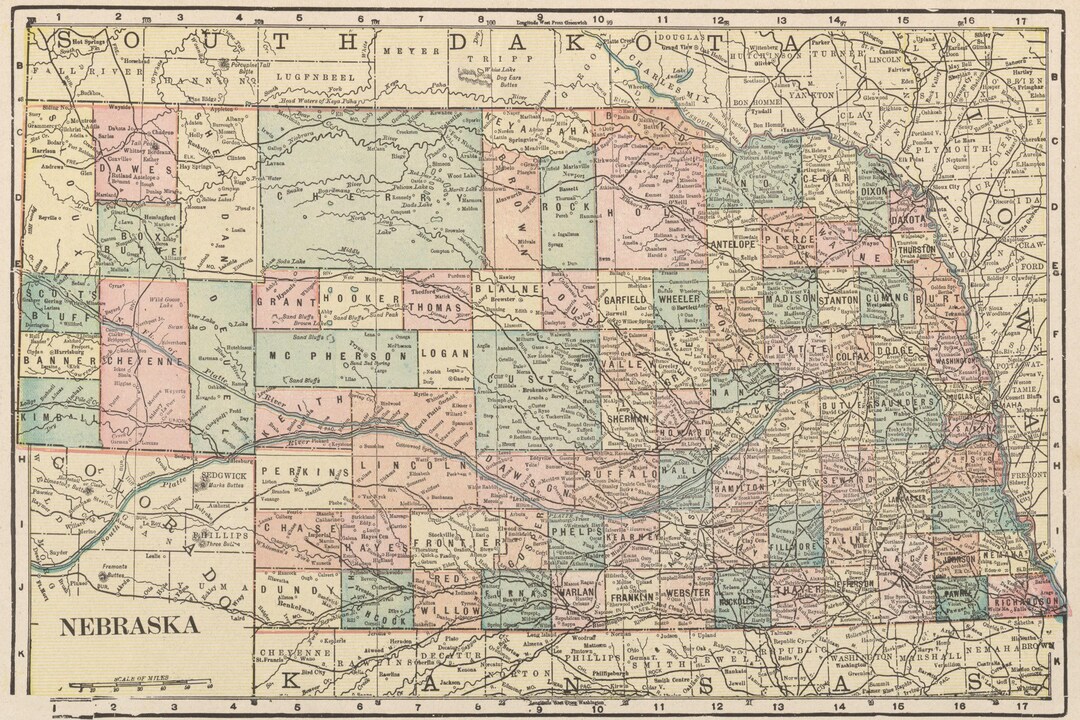 Vintage Nebraska Map: 1800s US State Map Print (digital Download)-clip ...