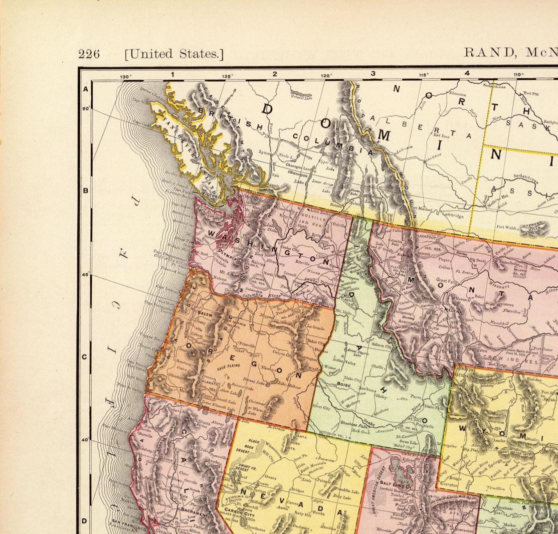 1893 Vintage United States Map Print: Historical US Wall Decor (digital ...