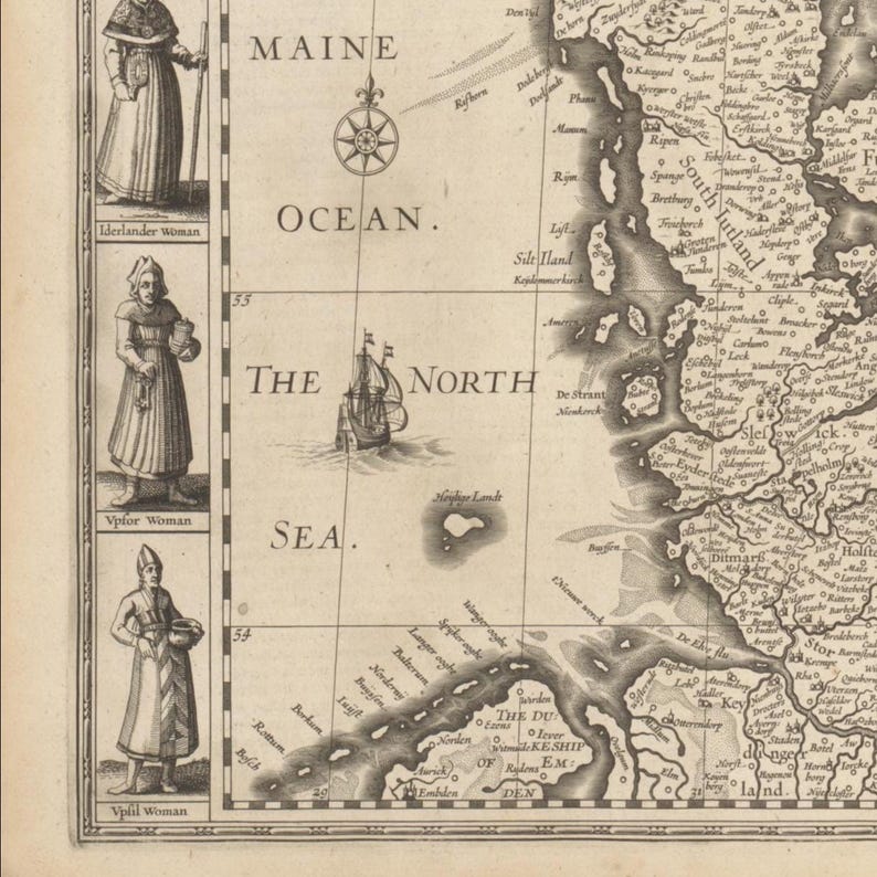 Vintage Kingdom of Denmark Map: 1626 Discovery & Exploration Map Print ...