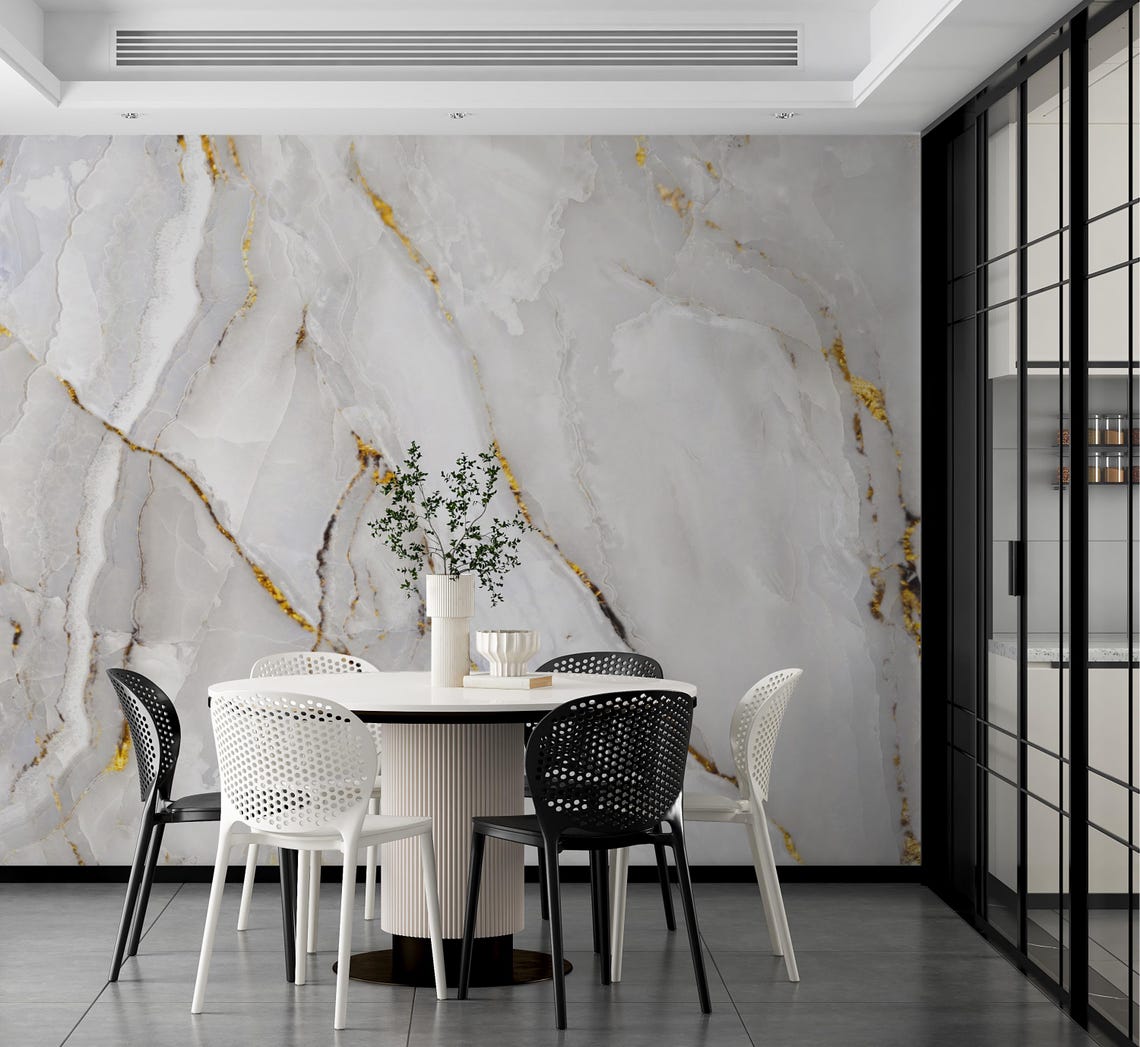 White and Grey Alcohol Ink Wall Mural, Peel and Stick Wallpaper ...