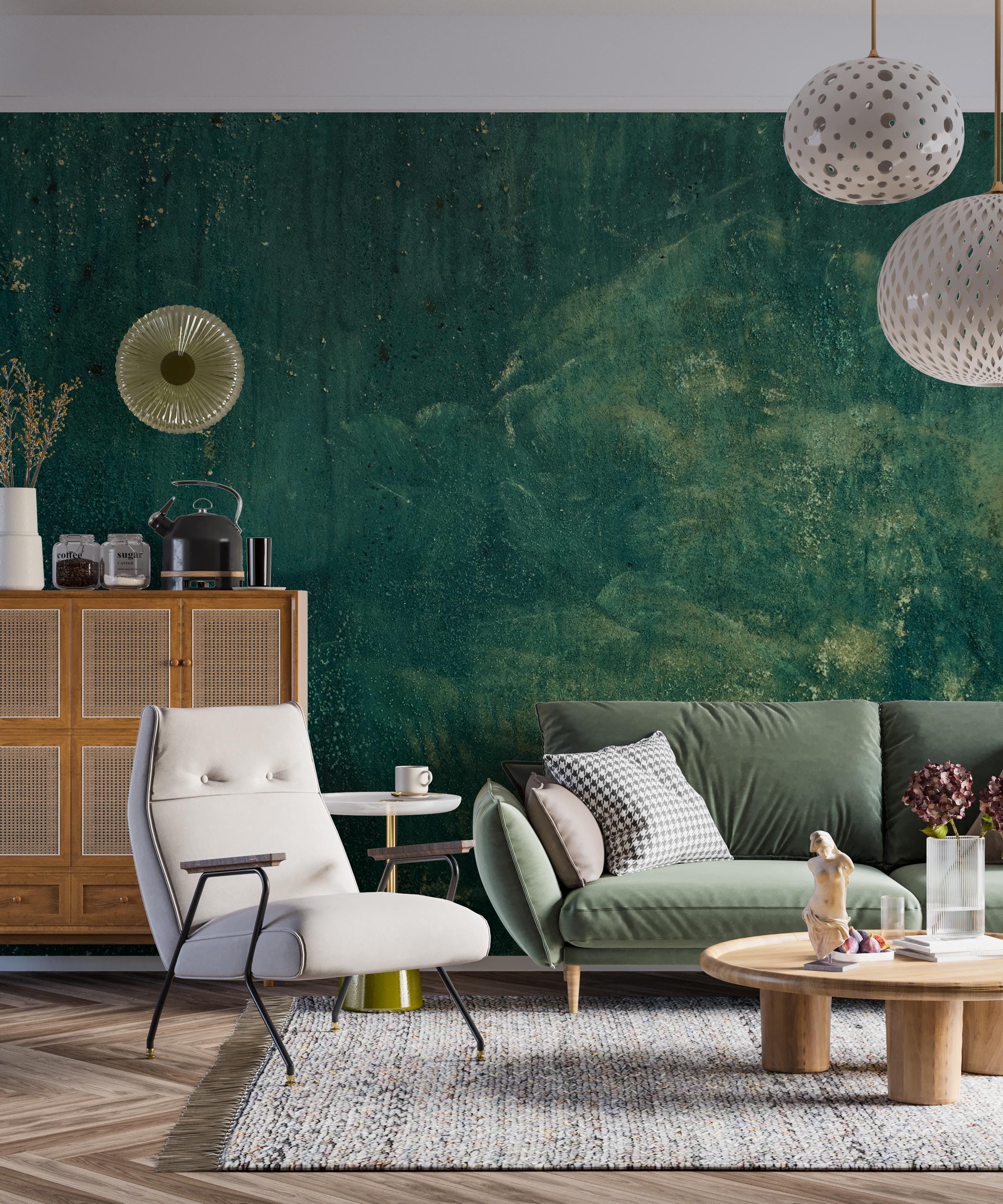Dark Green Abstract Wallpaper, Custom Size Teal Green Concrete ...