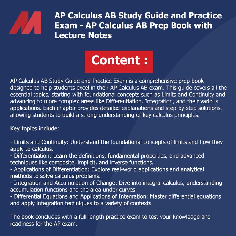 AP Calculus AB Study Guide and Practice Exam - Ap Calculus AB Prep Book ...