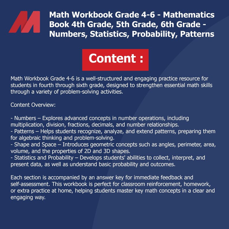 Math Workbook Grade 4-6 - Mathematics Book 4th Grade, 5th Grade, 6th ...