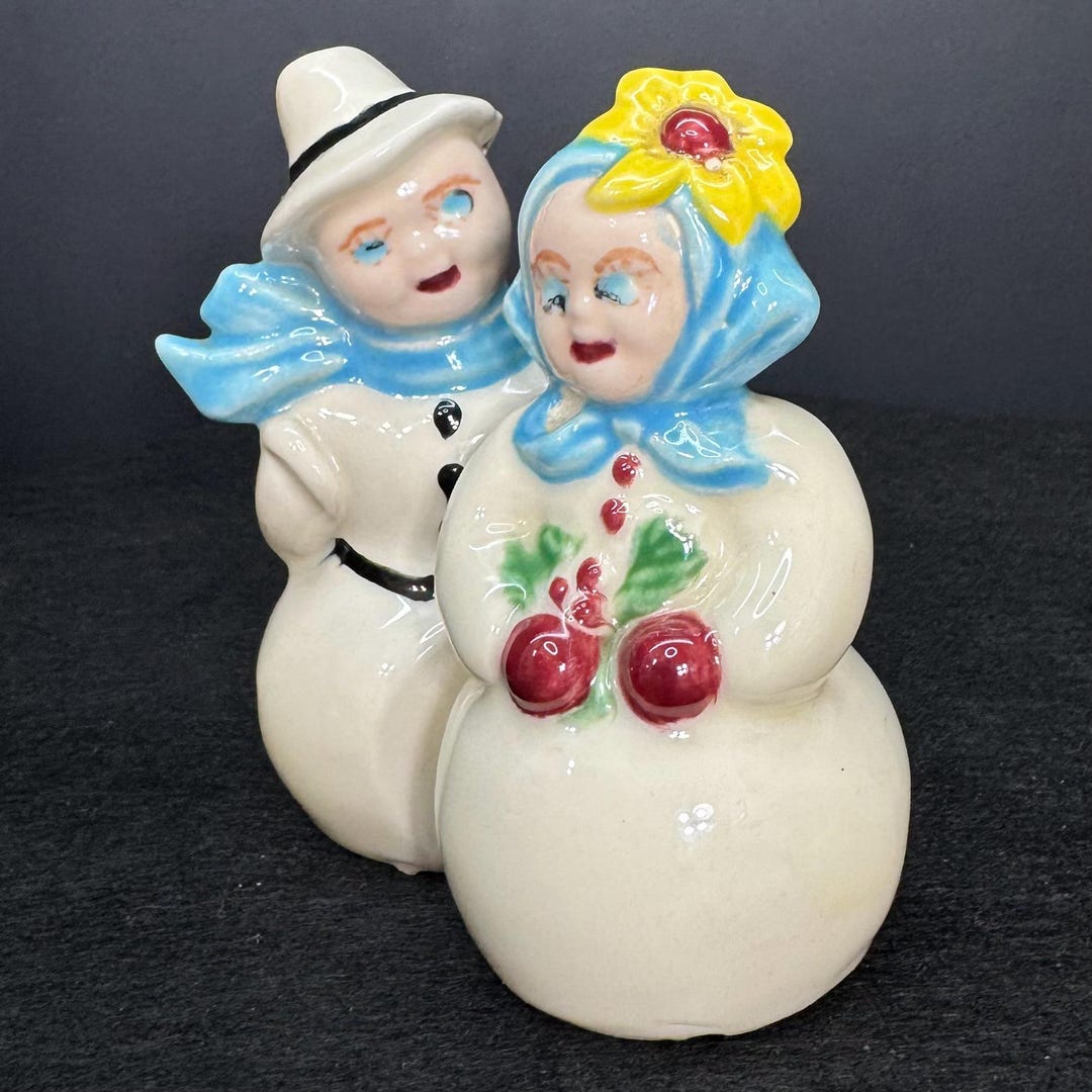 MC Snowman/snow Woman Salt & Pepper Shaker Set - Etsy