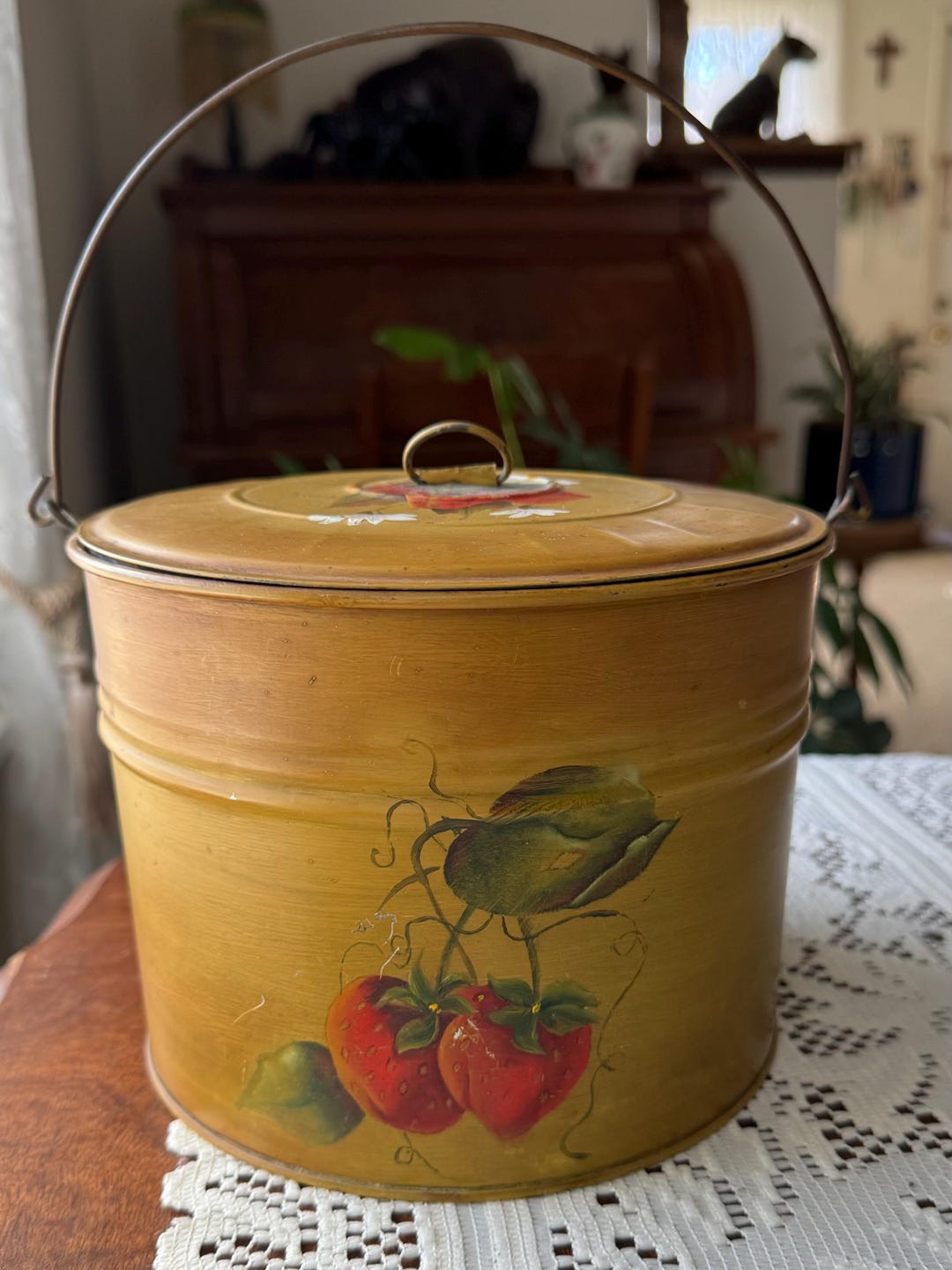 Vintage Toll Hand Painted Tin Pail With Lid - Etsy