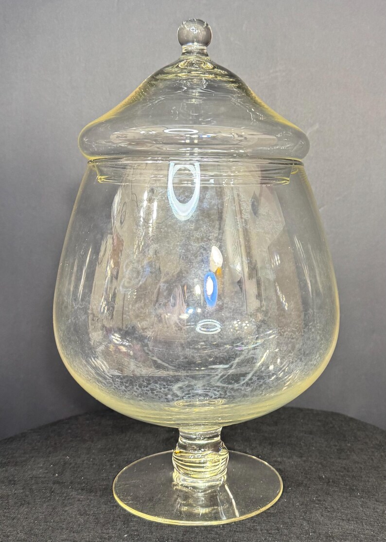 13" Tall Mid Atlantic Glass Co. Gold Tinted Blown Glass Lidded ...