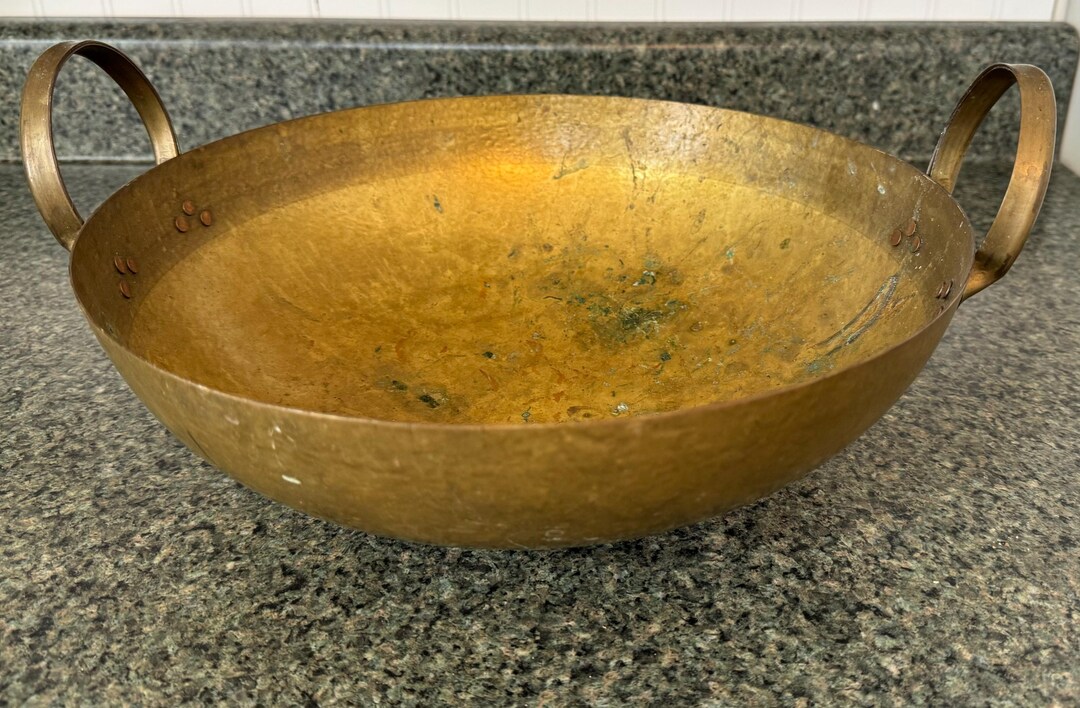 13" Mid Century Hammered, Brass/bronze Handled Cooking Kadhai Wok - Etsy