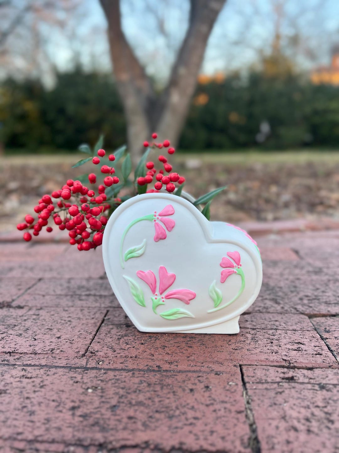 Vintage Heart-shaped Planter - 1991 FTD - Pink Floral Design ...
