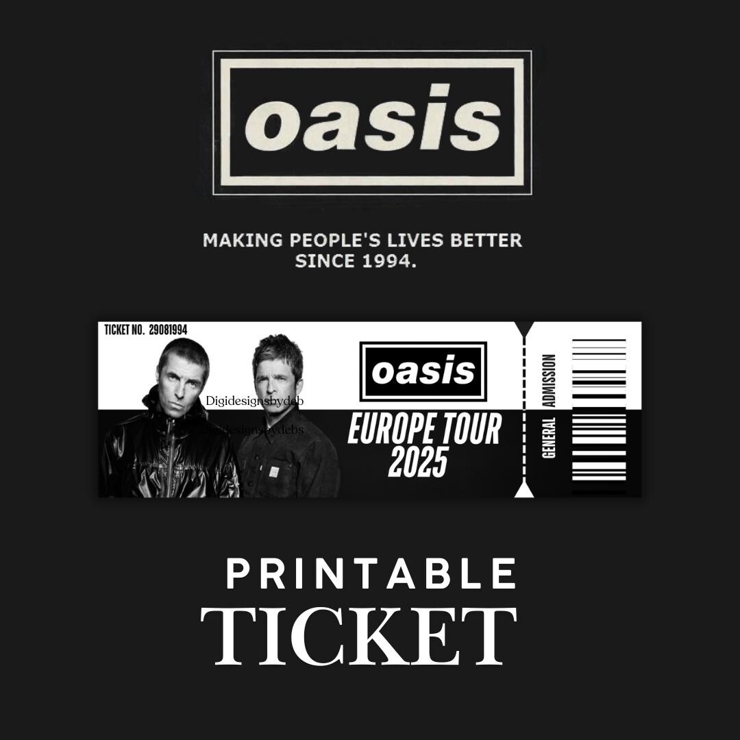Oasis Concert Ticket Printable Retro Concert Ticket, Digital Download ...