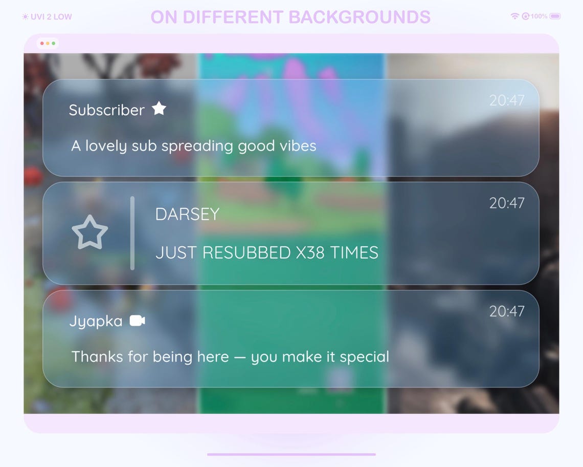 Glass Twitch Chat Widget: Pastel Kawaii Notification Overlay With ...