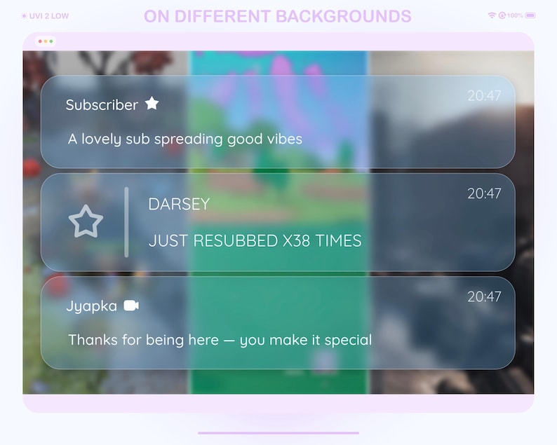 Glass Twitch Chat Widget: Pastel Kawaii Notification Overlay With ...
