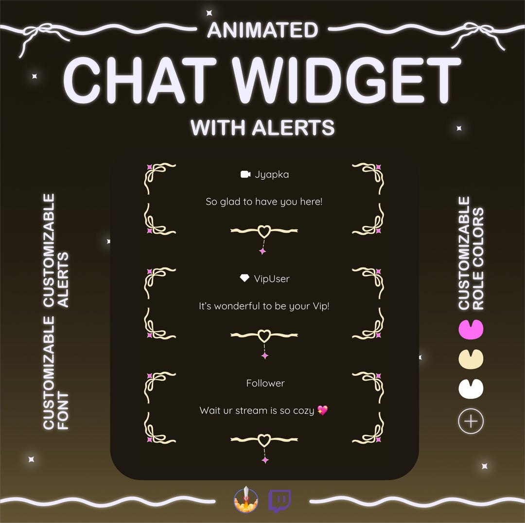 Cute Bow Twitch Chat Widget: Animated Vintage Notification Overlay With ...