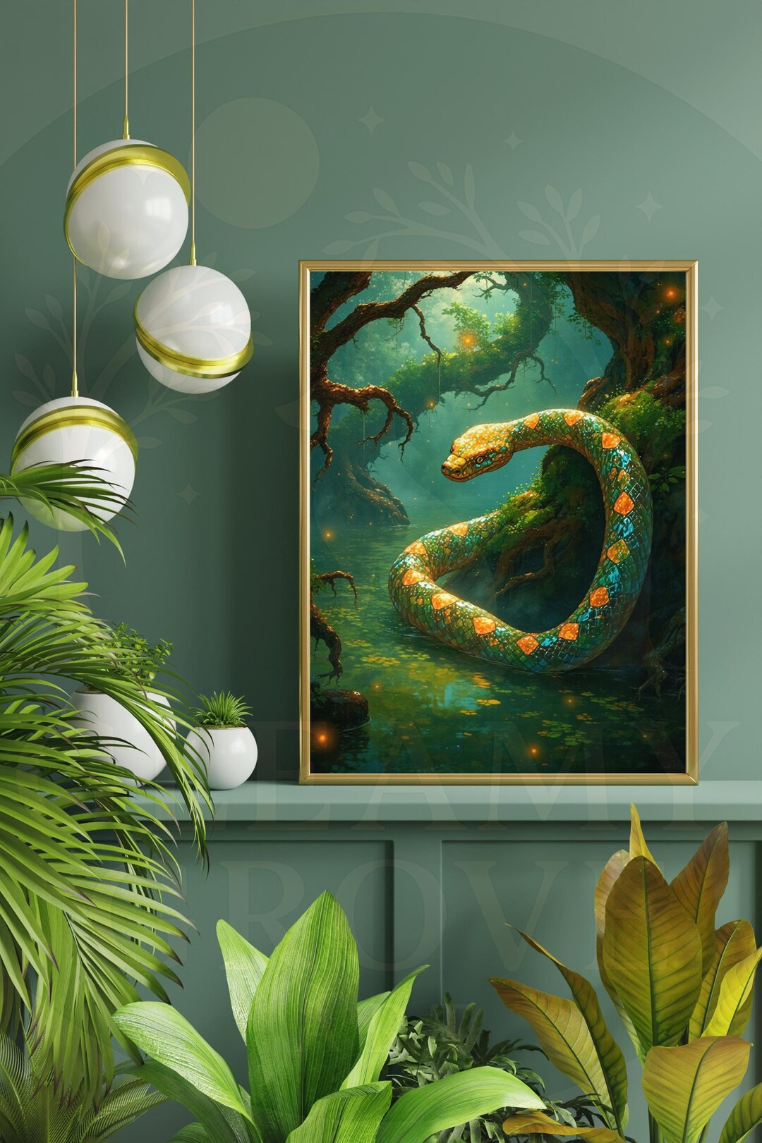 Translucent Snake Wall Art Digital Download, Colorful Swamp Scene ...
