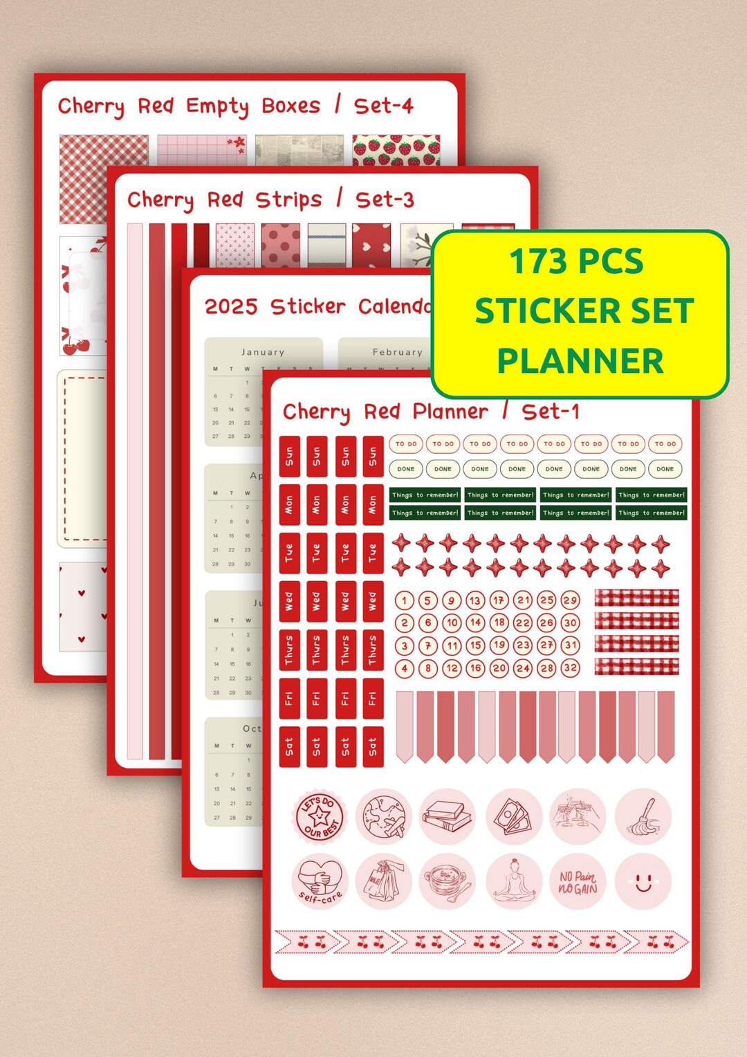 Cherry Red Coquette Planner Sticker Sheets Aesthetic Planner Sticker ...