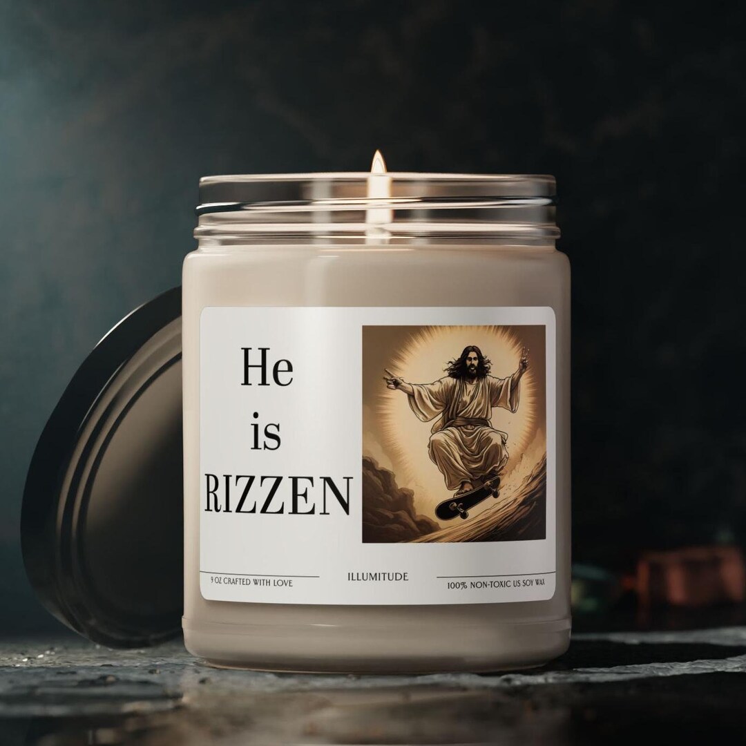 He is RIZZEN Candle Funny Christian Easter Gift Teen Christian Decor Youth Pastor Gift Boys ...