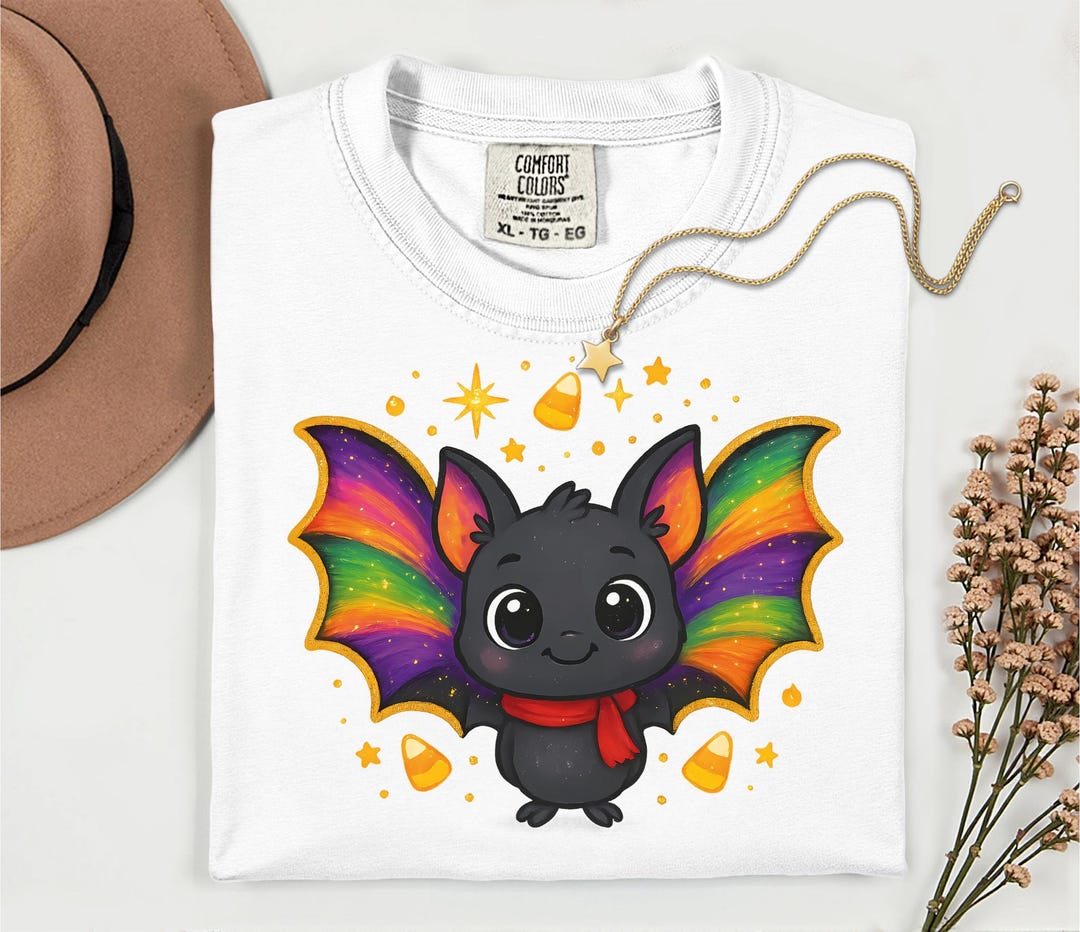 Cute Rainbow Bat PNG | Kawaii Halloween Bat With Candy Corn Sublimation ...