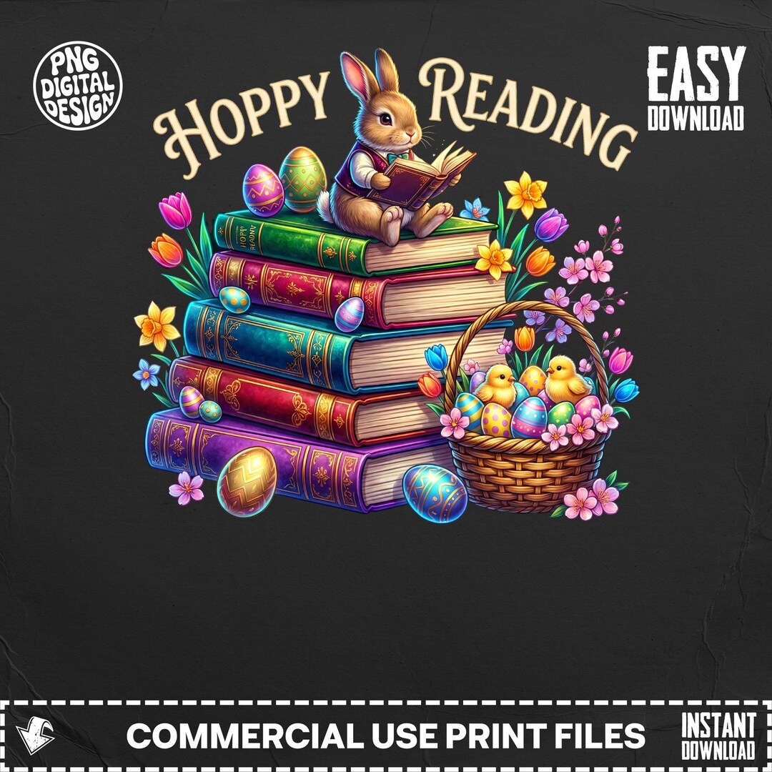 Hoppy Reading Easter Bunny Digital PNG, Cute Rabbit Reading Books Clip ...