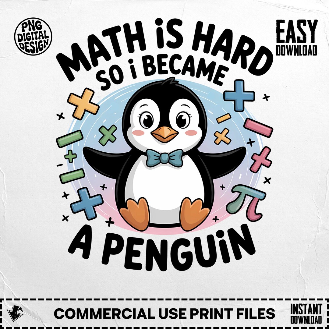 Math Penguin PNG Design, Funny Digital Download for Teachers, Kids Gift ...