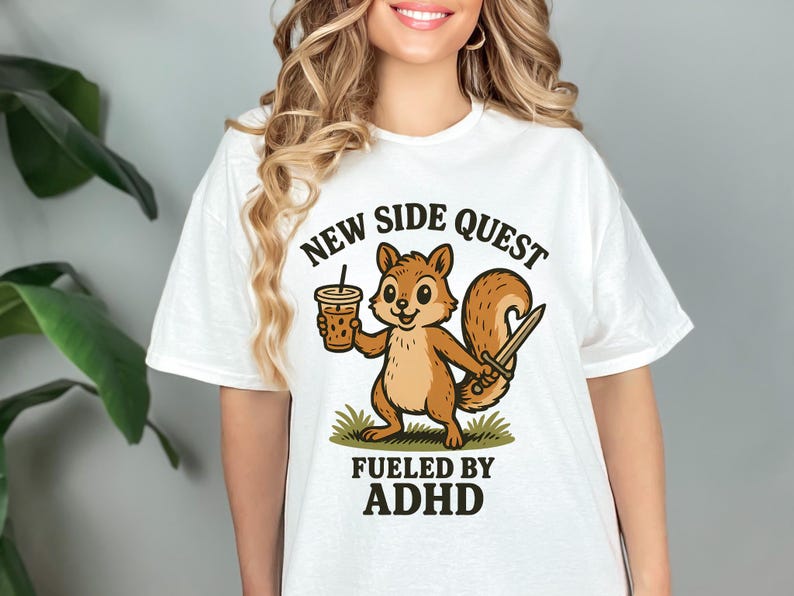 ADHD Side Quest PNG | Funny Squirrel Coffee Sword Clipart | Gamer Humor ...