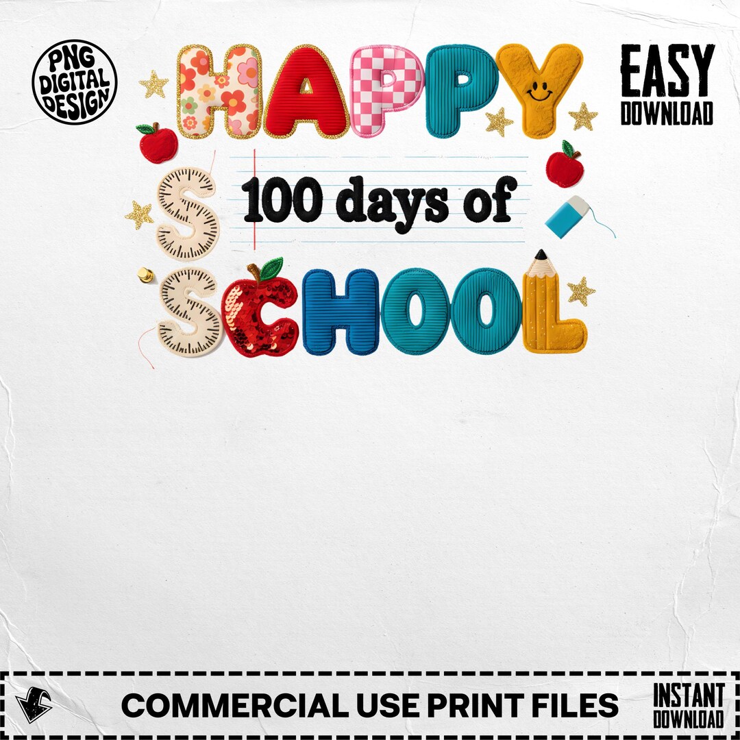 100 Days of School PNG, Digital Download, Back to School Design ...