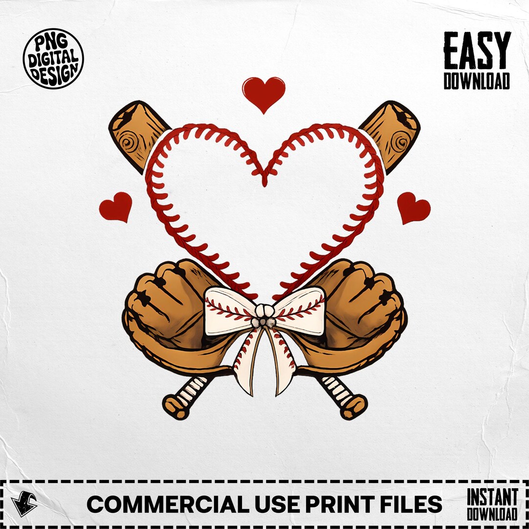 Baseball Heart PNG, Sports Love Design, Valentine Sublimation, Digital ...