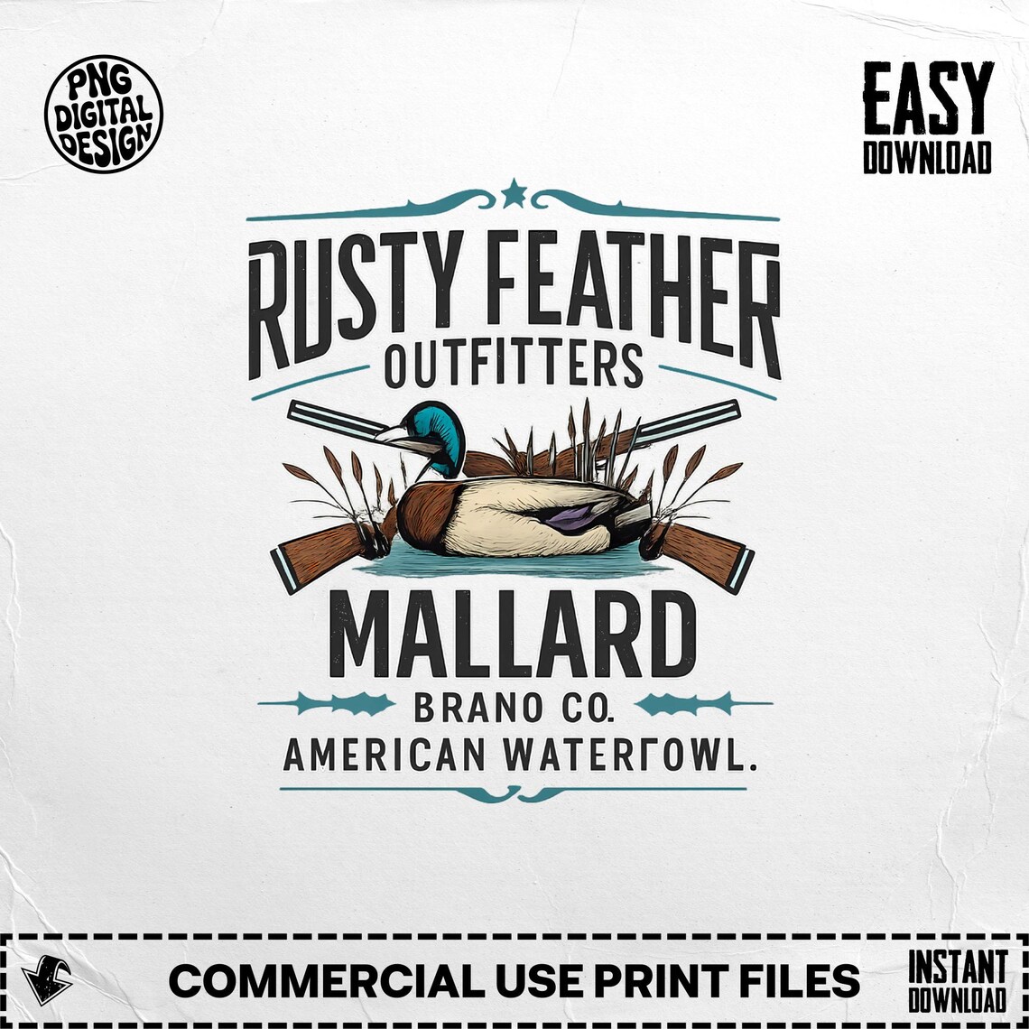 Mallard Duck PNG, Hunting Clipart, Digital Download, Rusty Feather ...