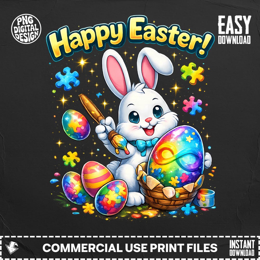 Easter Bunny & Autism Awareness PNG, Cute Easter Digital Download ...