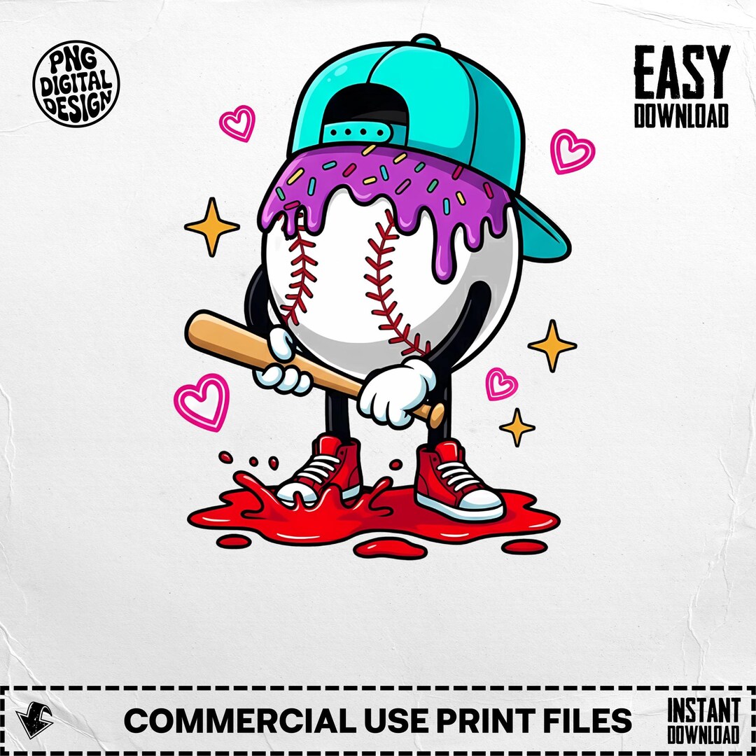 Baseball Donut PNG, Digital Download, Trendy Baseball Art, Cartoon ...