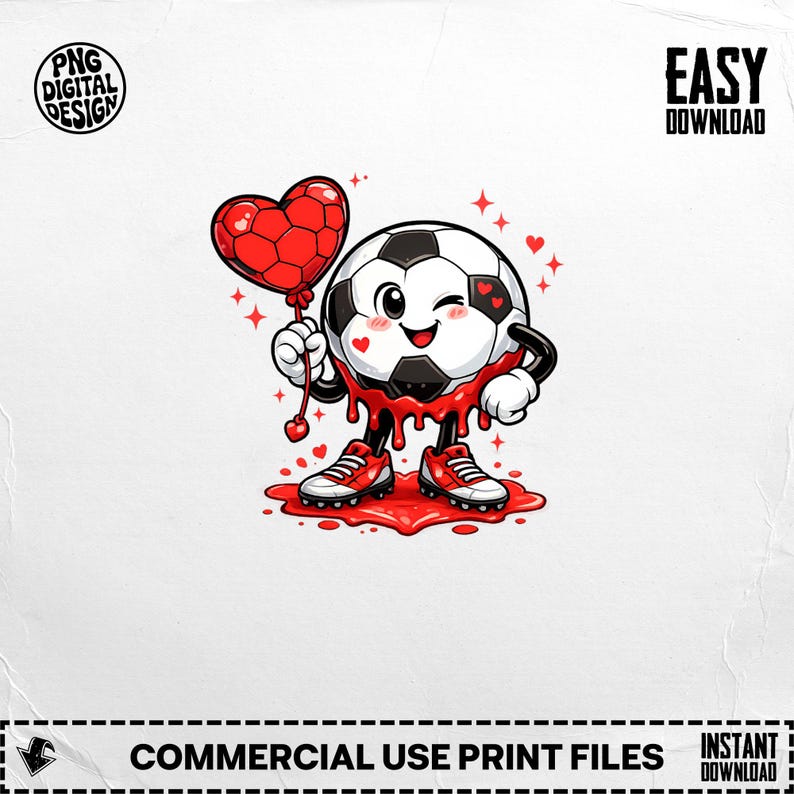 Soccer Ball Valentine PNG, Cute Football Character, Digital Download ...