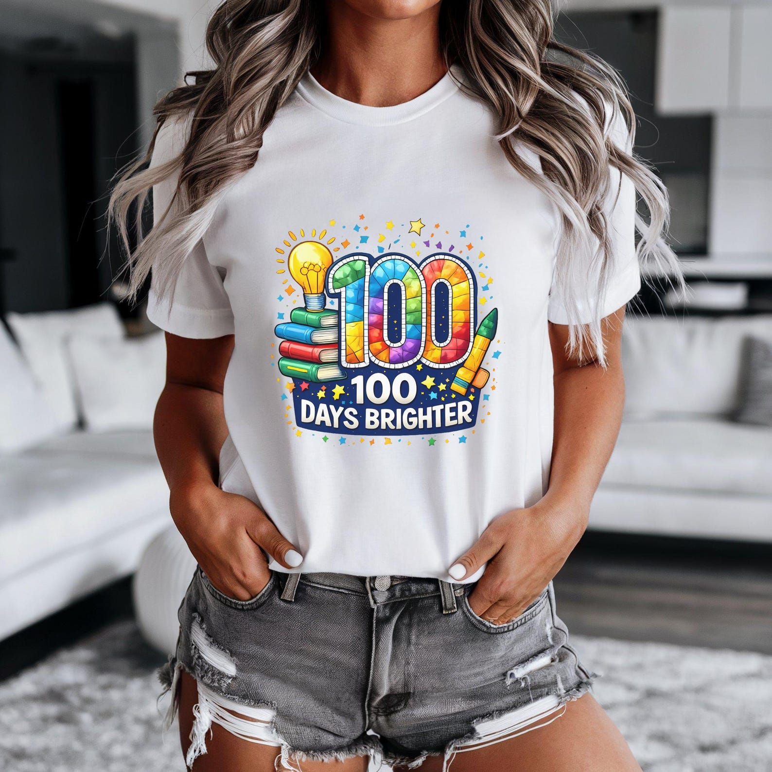 100 Days Brighter PNG, School Digital Download, Teacher Clipart, 100th ...
