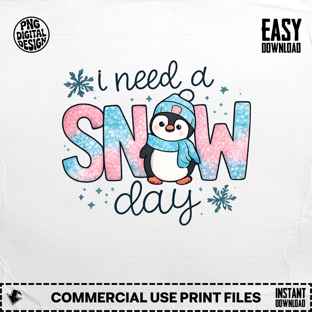Snow Day PNG, Cute Penguin Digital Download, Winter Sublimation Design ...