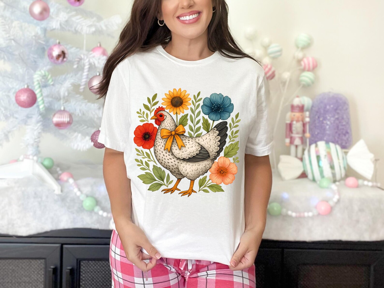 Farmhouse Chicken PNG | Floral Cottagecore Hen Sublimation | Rustic ...