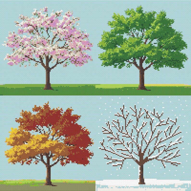 Tree in Four Seasons Stitch Pattern - Downloadable Digital Printed PDF ...