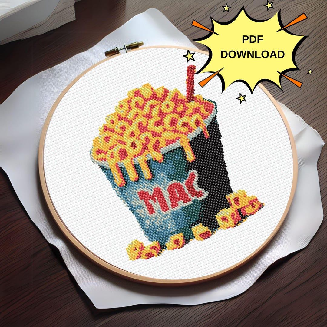Mac & Cheese Cross Stitch Pattern: Retro Food Embroidery (PDF Pattern ...