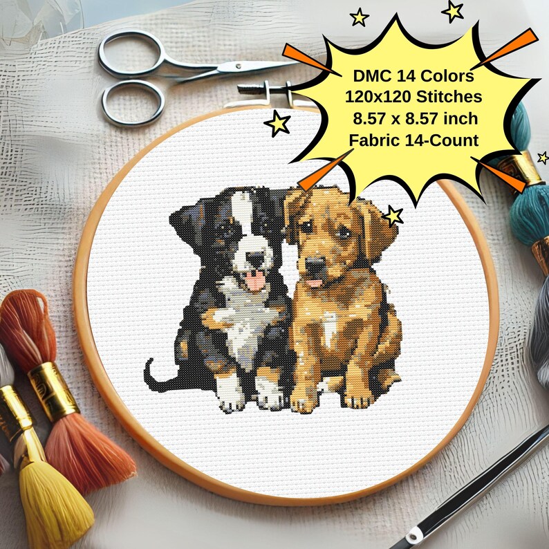 Puppy Cross Stitch Pattern, Dogs Design (digital PDF) - Etsy