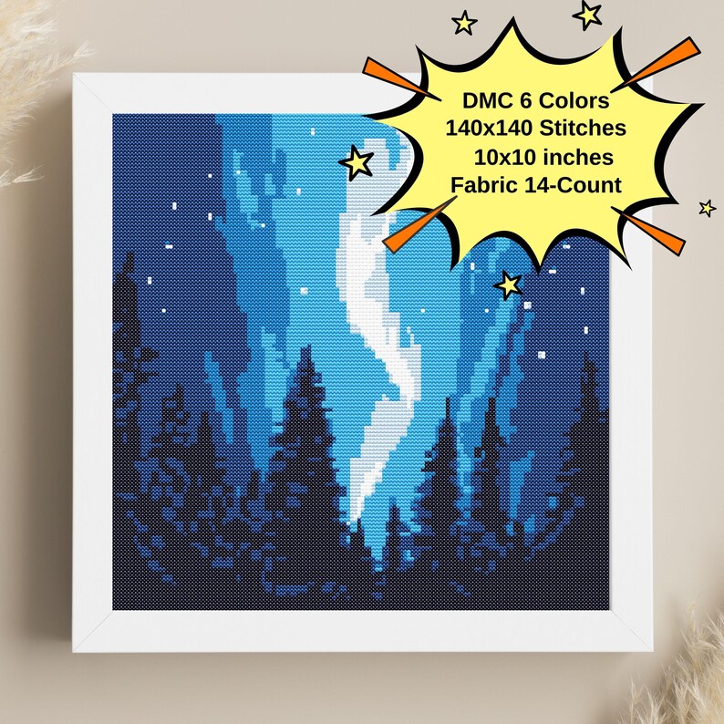 Northern Lights Landscape Cross Stitch Pattern - Downloadable Digital ...