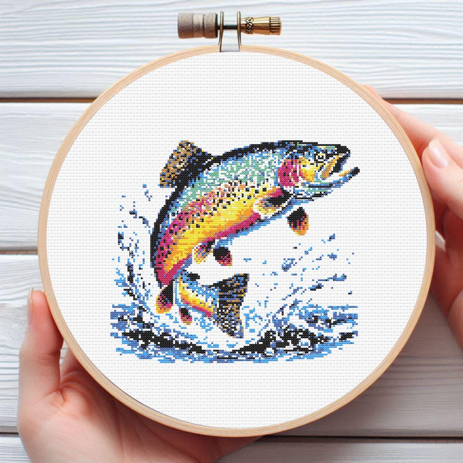 Rainbow Trout Cross Stitch Pattern - Colorful Fish Embroidery PDF ...