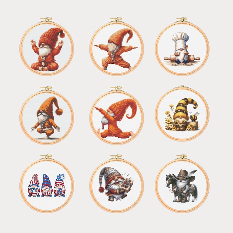 50-pack Mini Gnome Cross Stitch Pattern. Downloadable Printed Digital ...