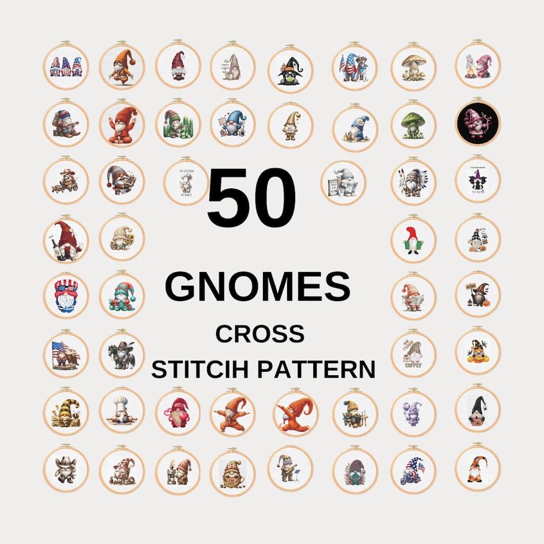 50-pack Mini Gnome Cross Stitch Pattern. Downloadable Printed Digital ...