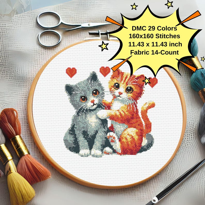 Cute Cats Cross Stitch Pattern. Downloadable and Printed Digital PDF Files . Easy and Funny ...
