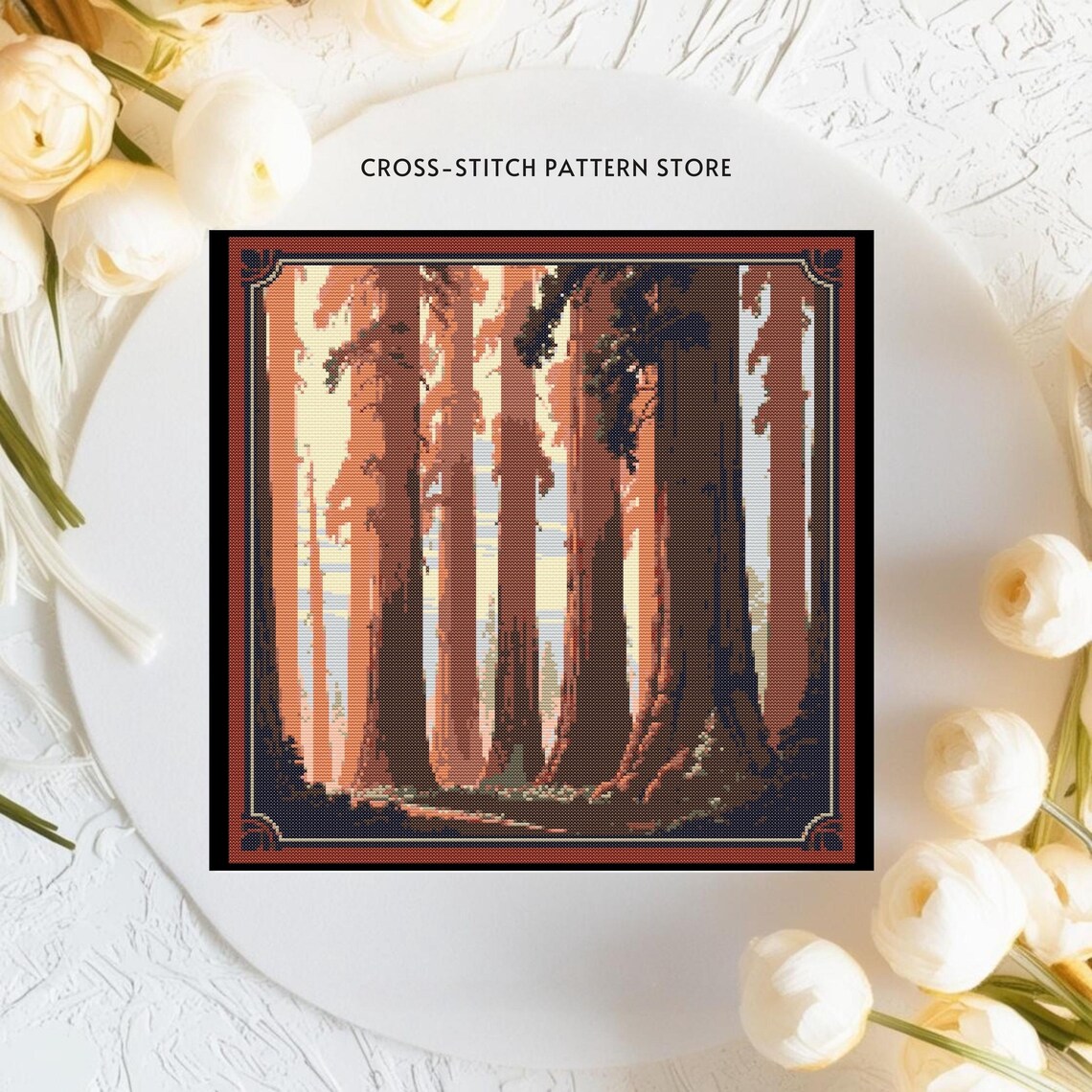 Redwood Forest Cross Stitch Pattern: Travel Embroidery (PDF Design) - Etsy