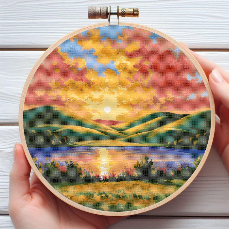 Sunset on the Lake Cross Stitch Pattern - Downloadable Digital Printed ...
