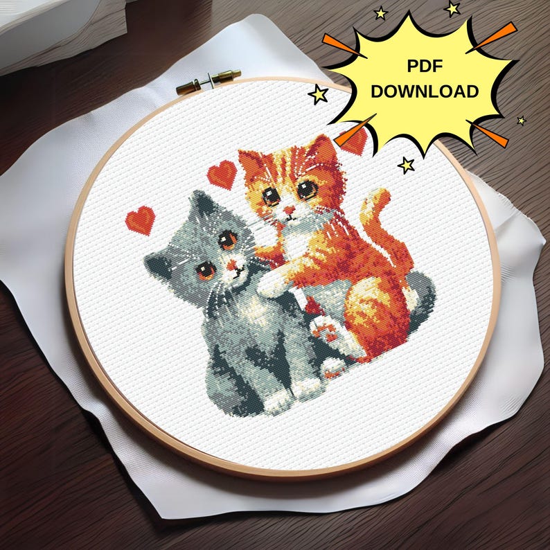 Cats Cross Stitch Pattern, Easy Beginner Design (PDF Pattern - Etsy